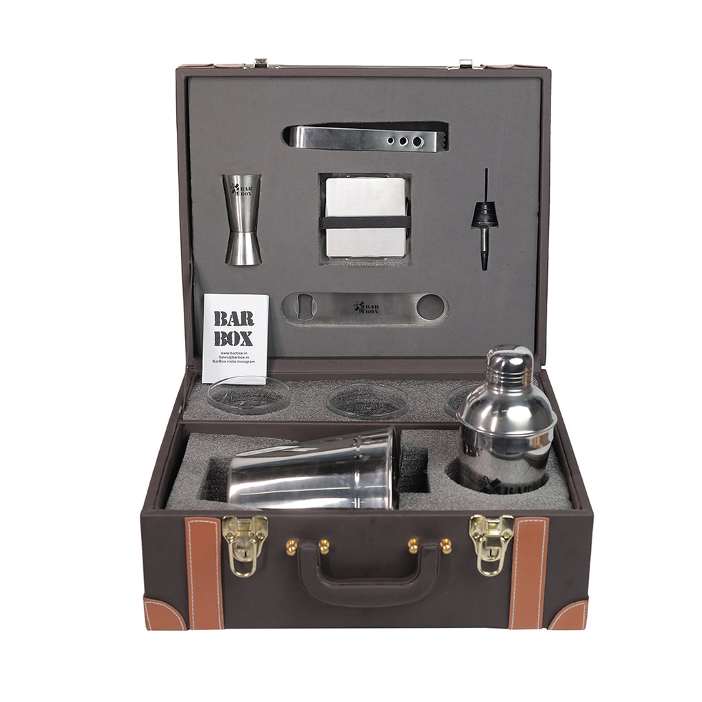 Portable Bar Set in Leather case with 3 Whiskey Glass(Vintage Brown ...