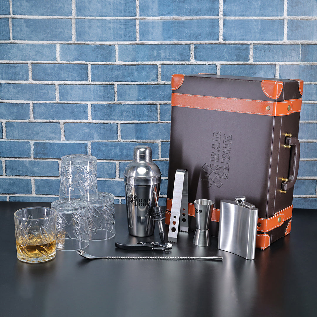 Portable Bar Set for Home with 4 Whiskey Glass Set – Bar Box