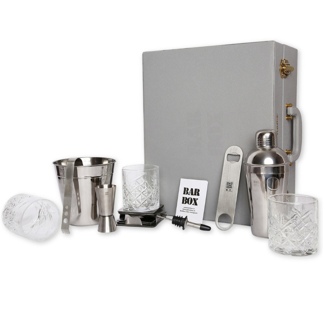 Buy Portable Bar Set In Leather Case & 3 Whiskey Glass – Bar Box